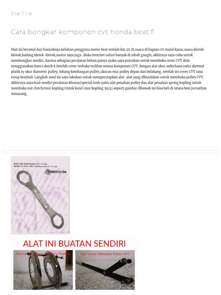 Cara Bongkar Komponen CVT Honda Beat Fi - Site Title | PDF | Griya & Taman