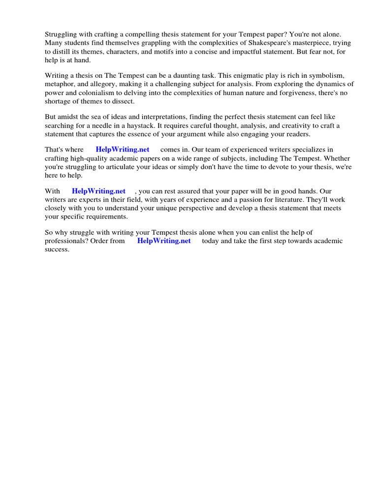 Tempest Thesis Statement | PDF | The Tempest