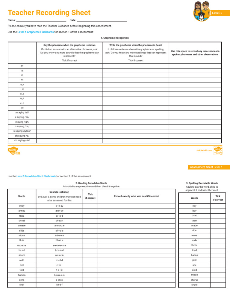 Teacher Recording Sheet | PDF | Phonics | Applied Linguistics
