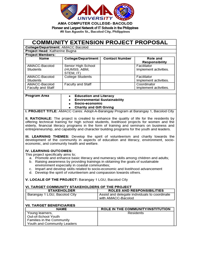 Amacc Community Extension Project Proposal | PDF | Literacy | Learning