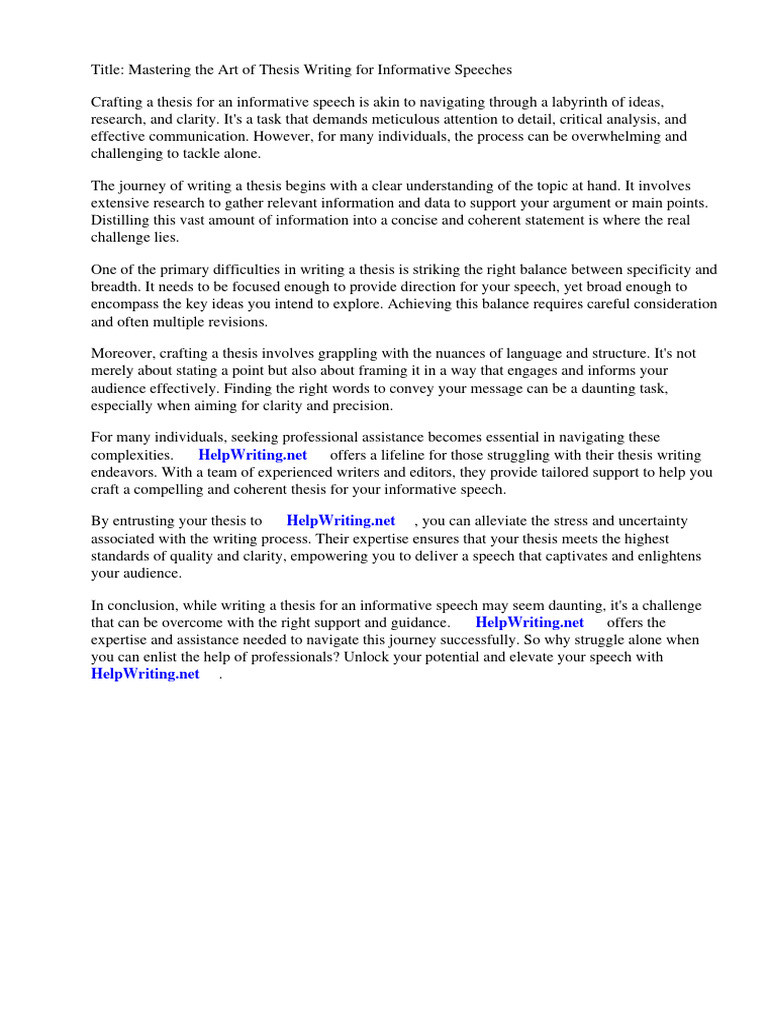 How To Write A Thesis For An Informative Speech | PDF | Essays | Thesis
