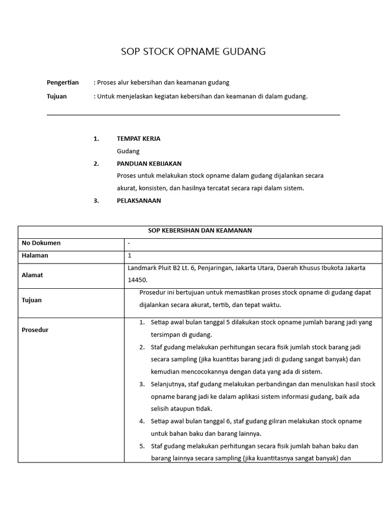 Prosedur Stock Opname Gudang | PDF