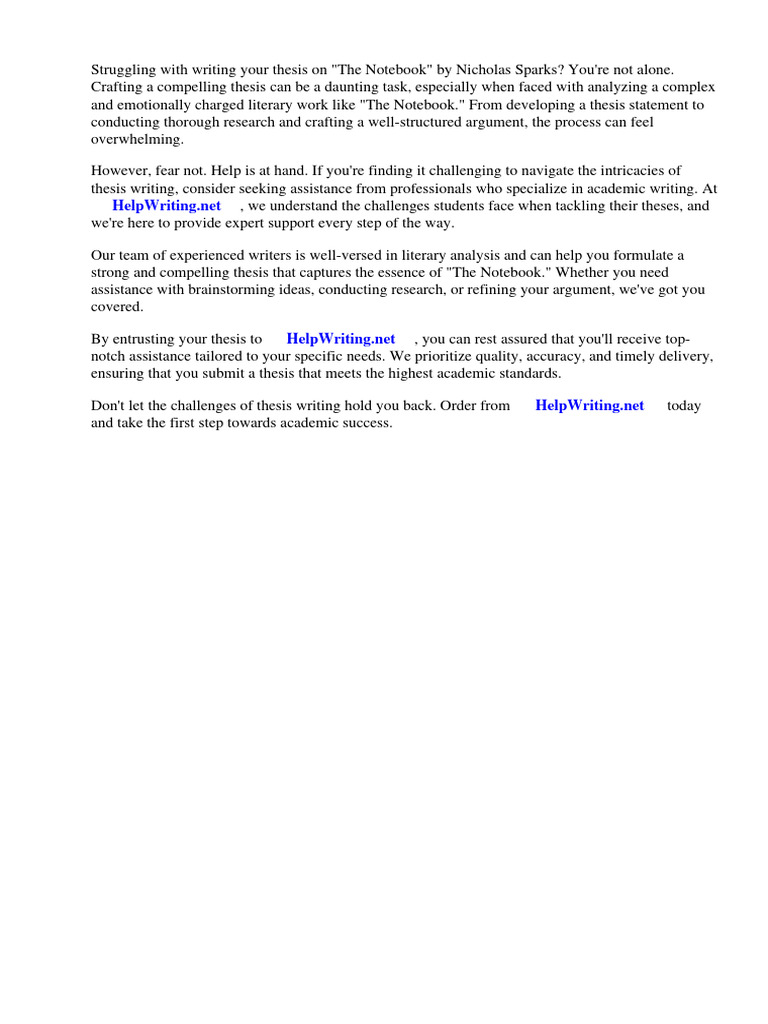 Thesis For The Notebook by Nicholas Sparks | PDF
