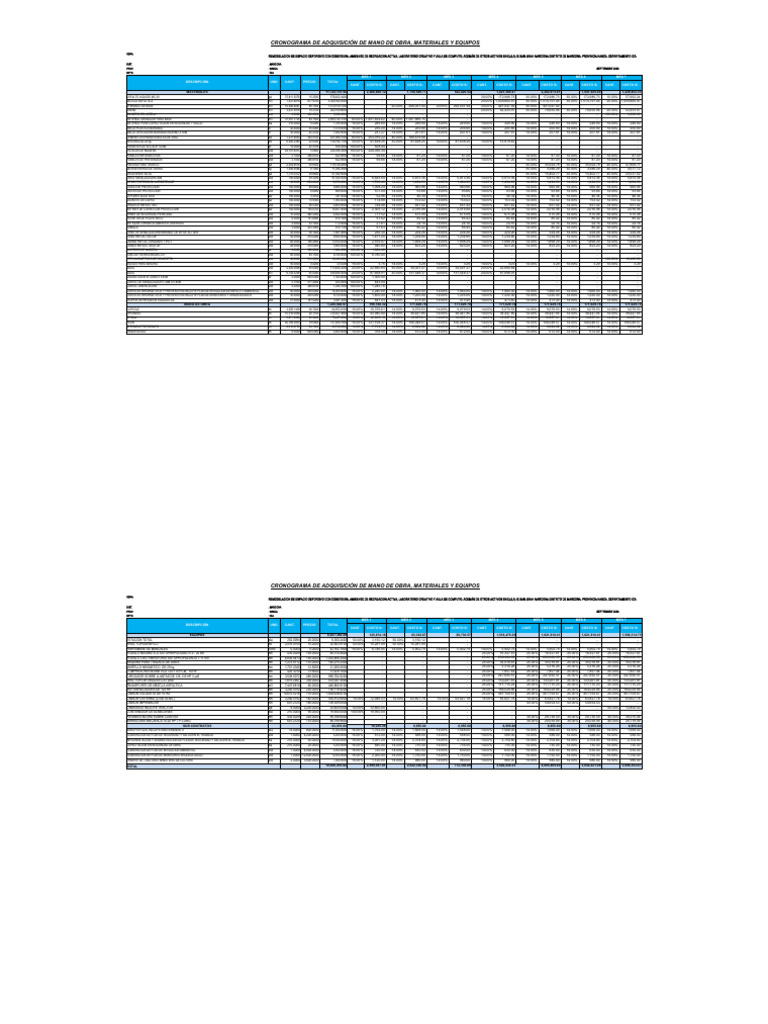 Cronograma de Materiales Equipos Buleje | PDF | Procesos industriales | Ingeniero civil