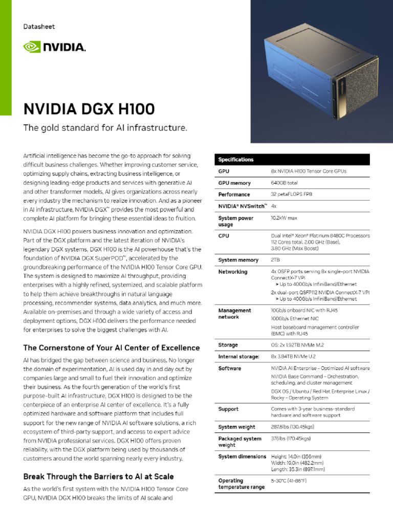 NVIDIA DGX H100 Datasheet | PDF