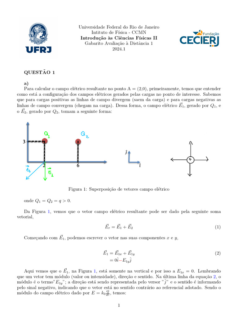 Gabarito - AD1 - 2024 - 1 ICF2 | PDF | Campo elétrico | Vetor euclidiano