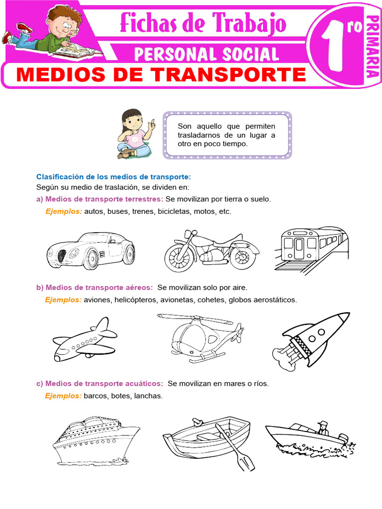 Medios de Transporte para Primer Grado de Primaria | PDF