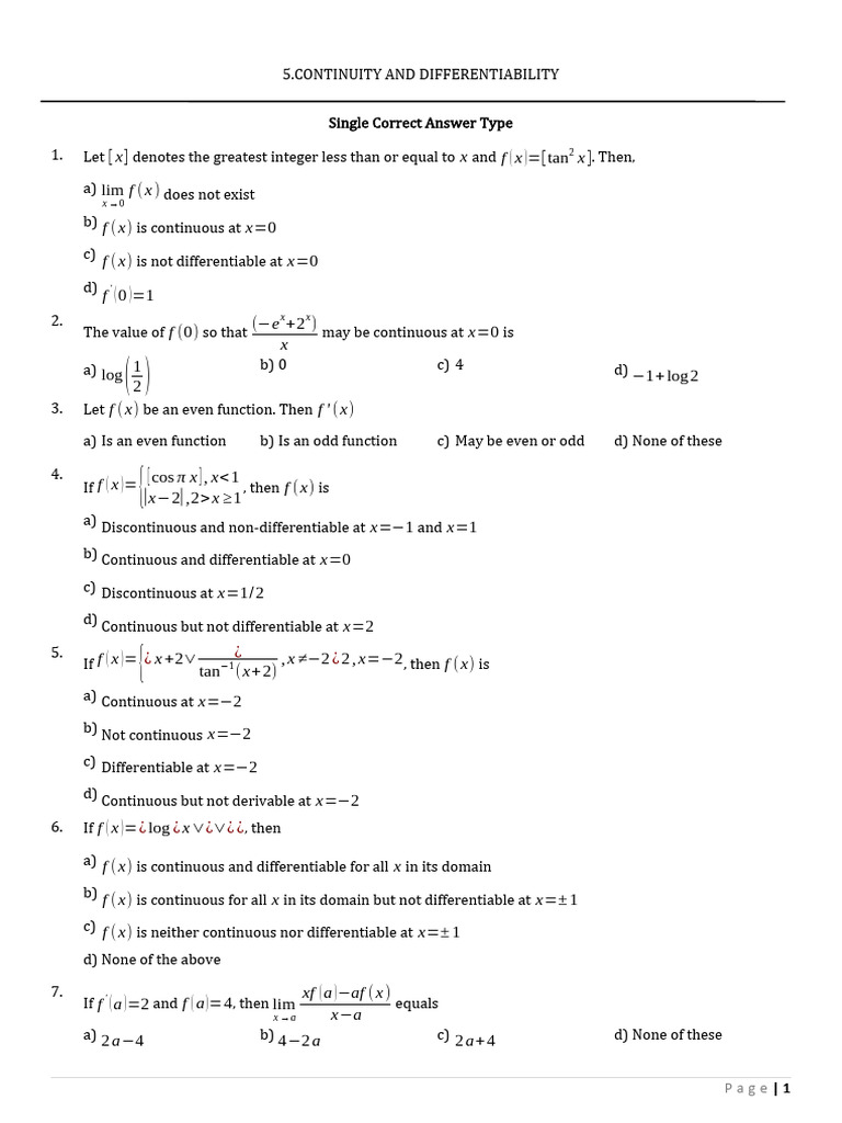 Continuity And Differentiability Pdf Continuous Function Function Mathematics 