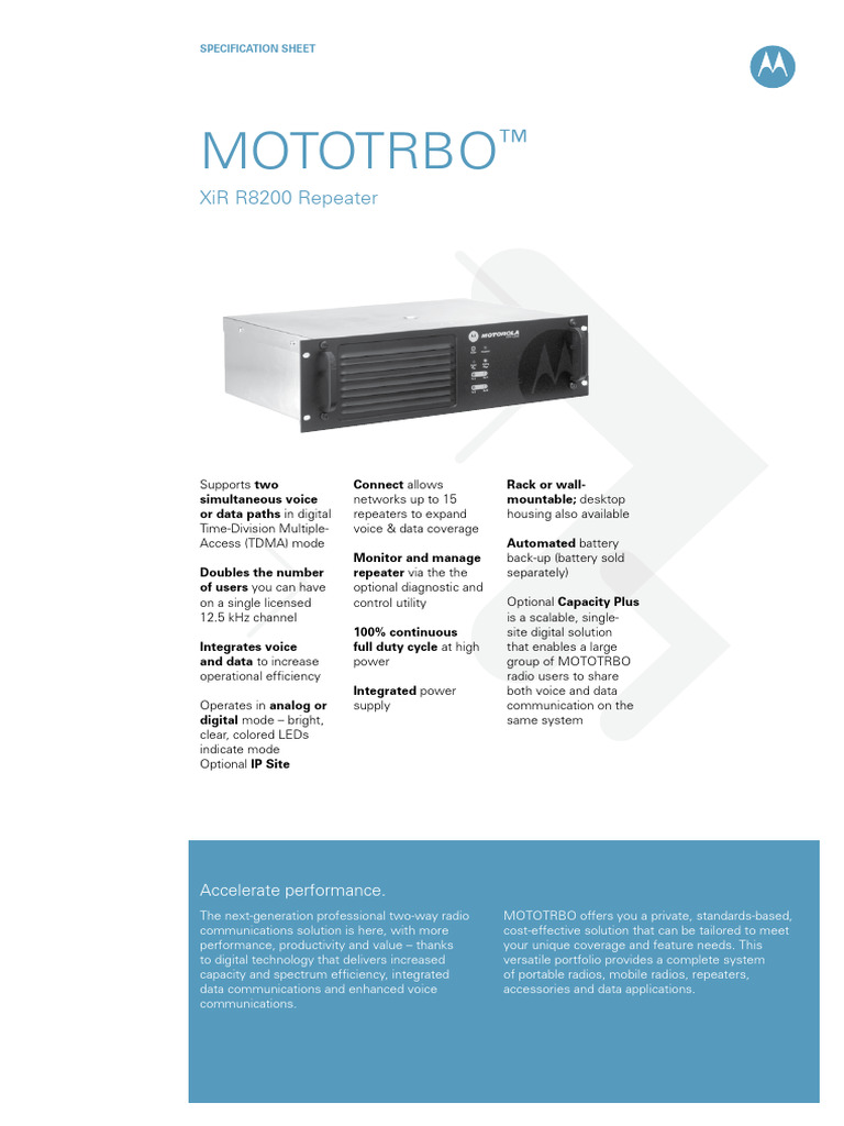 MOTOTRBO Repeater Spec Sheet - AC3!02!007Rev.4 | PDF | Decibel | Hertz