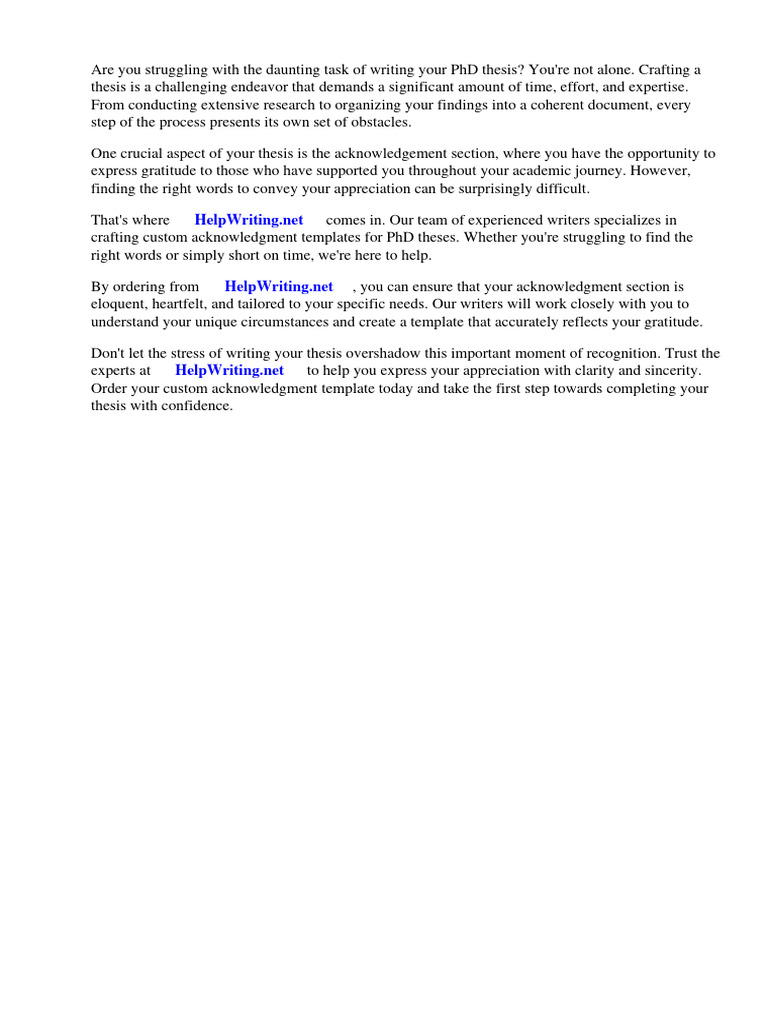 Acknowledgement Template PHD Thesis | PDF | Thesis | Doctor Of Philosophy