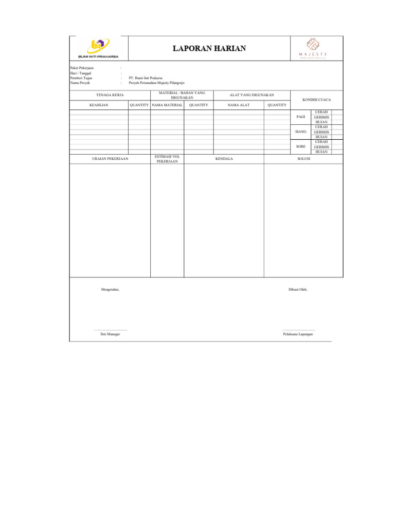 Form Laporan Harian Proyek Majesty | PDF