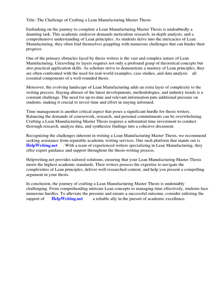 Lean Manufacturing Master Thesis | PDF | Lean Manufacturing | Thesis