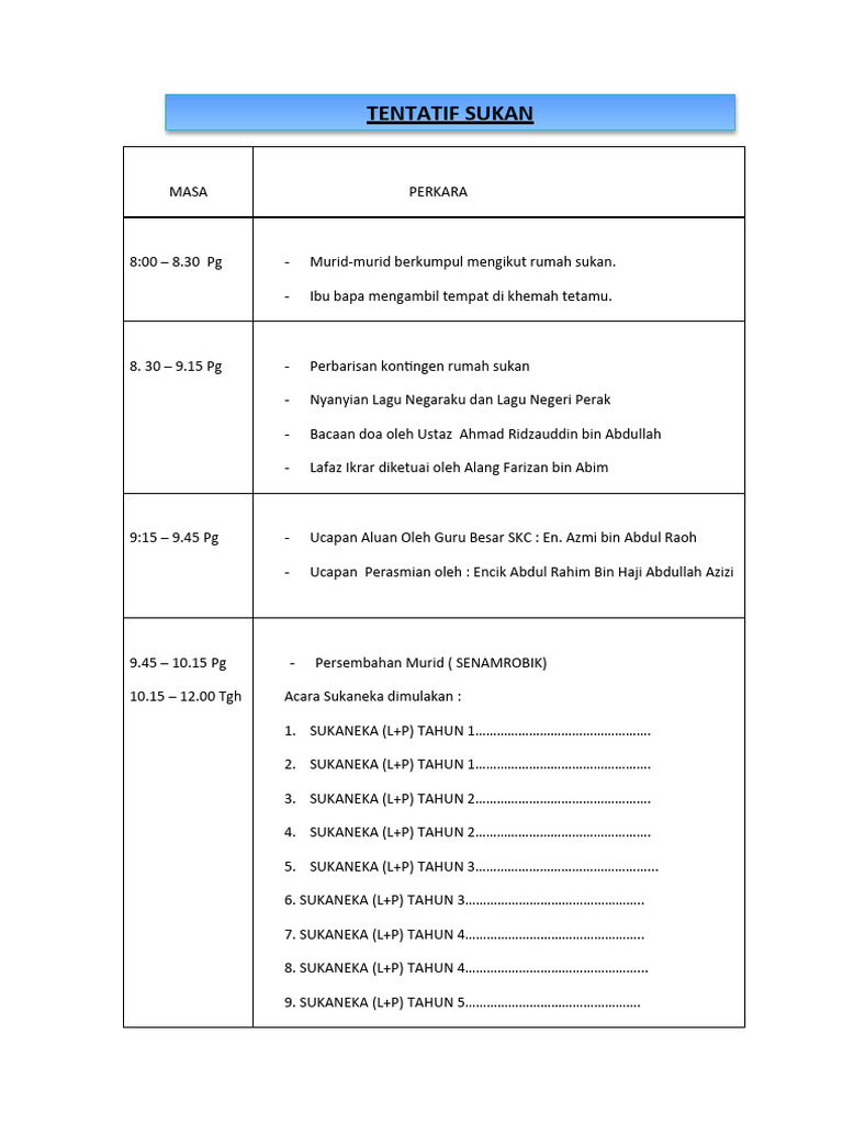 Tentatif Sukan | PDF | Olahraga & Rekreasi | Kajian Bahasa Asing