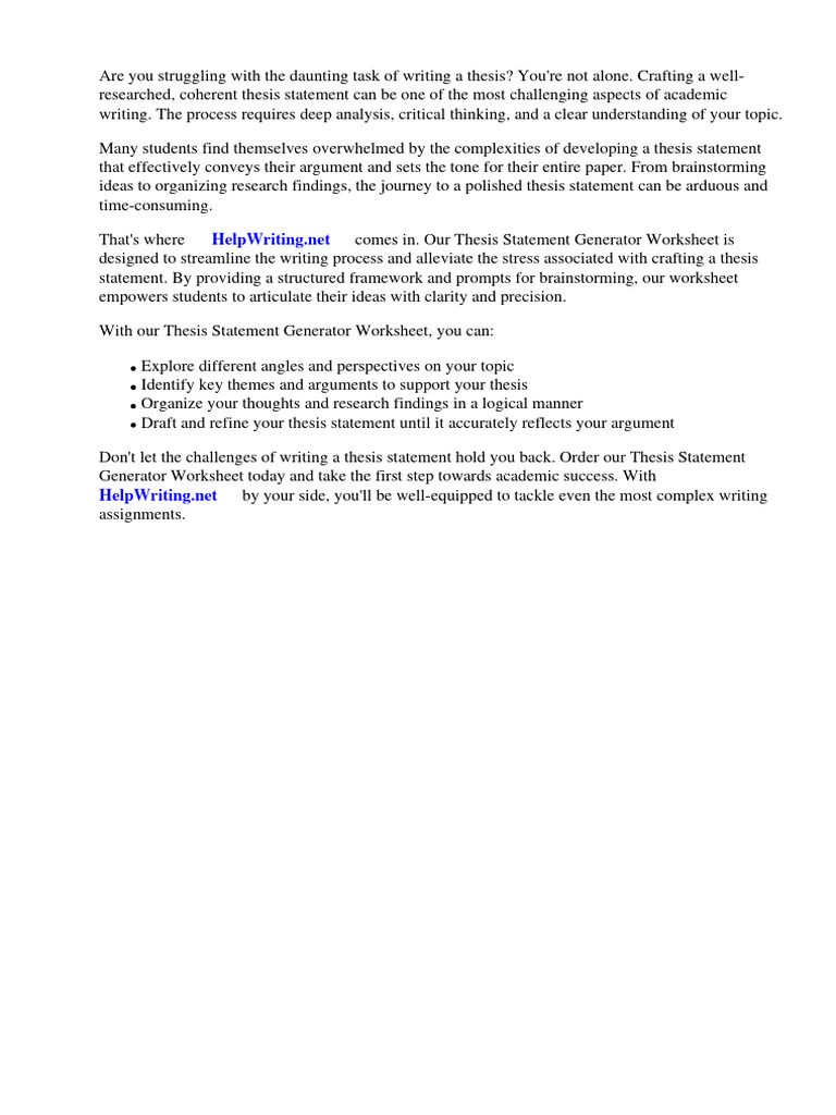 Thesis Statement Generator Worksheet | PDF | Essays | Thesis
