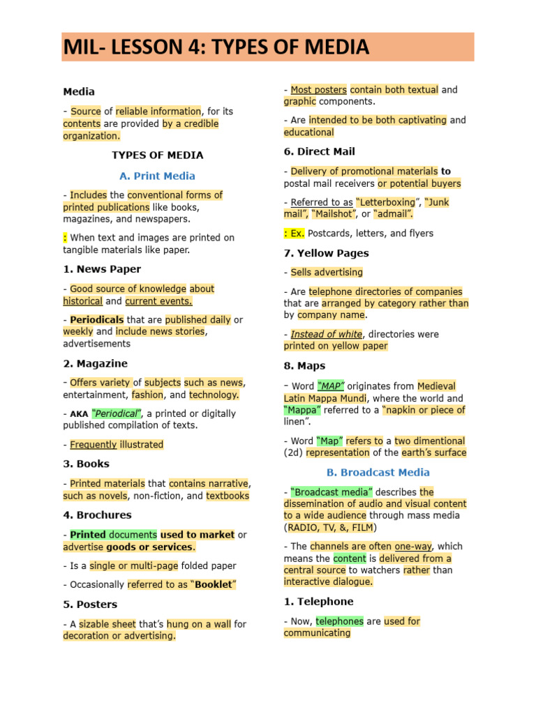 Types of Media: Print, Broadcast, Digital | PDF | Mass Media ...