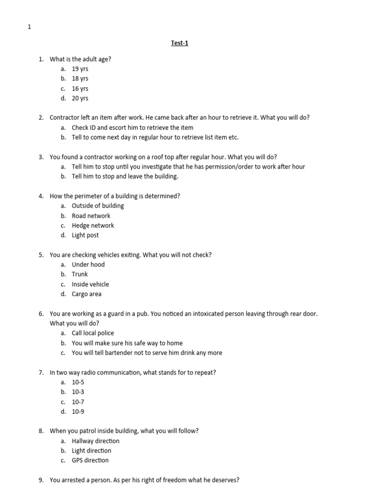 Practice Test - 1 | PDF | Security Guard | Police