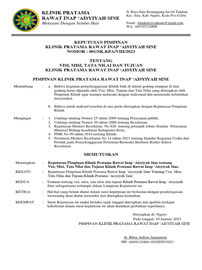 SK VISI MISI Dan TATA NILAI | PDF