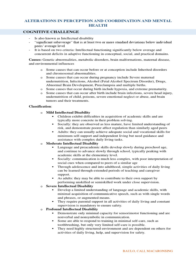 ALTERATIONS IN PERCEPTION AND COORDINATION AND MENTAL HEALTH Handouts | PDF | Schizophrenia ...