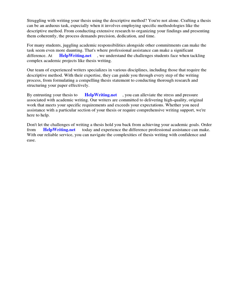 Example of Thesis Using Descriptive Method | PDF | Methodology | Essays