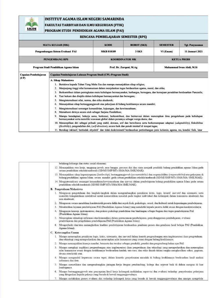 PDF Rps Pengembangan Sistem Evaluasi Pai Andi Achmad Compress | PDF