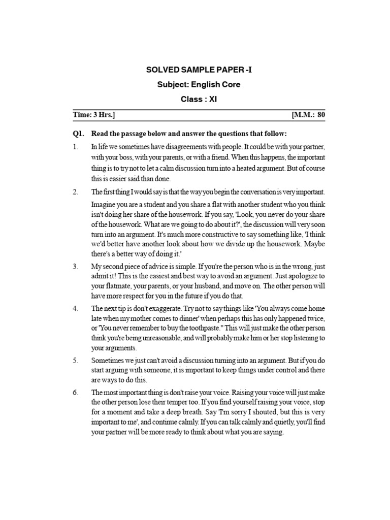 11 English Sample Papers 1 | PDF