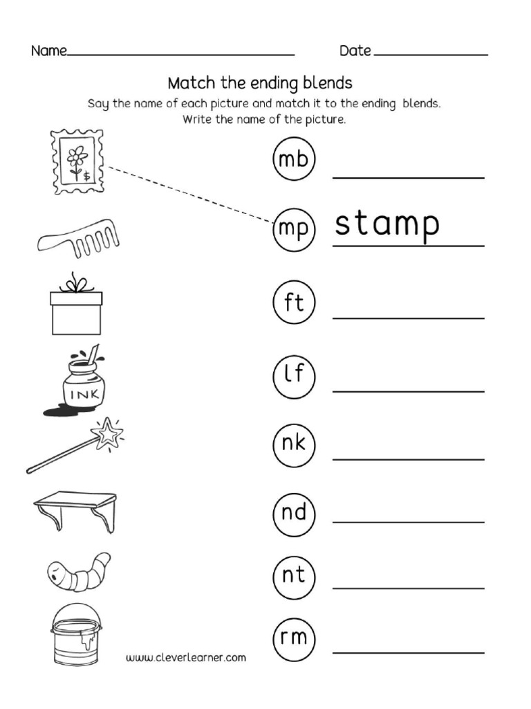 Ending Consonant Blends Kindergarten Activity Printables 6f | PDF