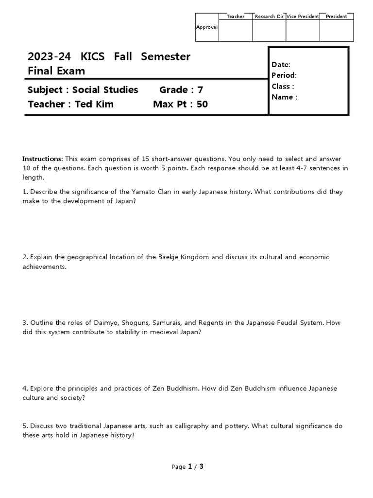 KICS Seocho G7 Social Studies Final Exam (2023 Fall Semester, Template ...