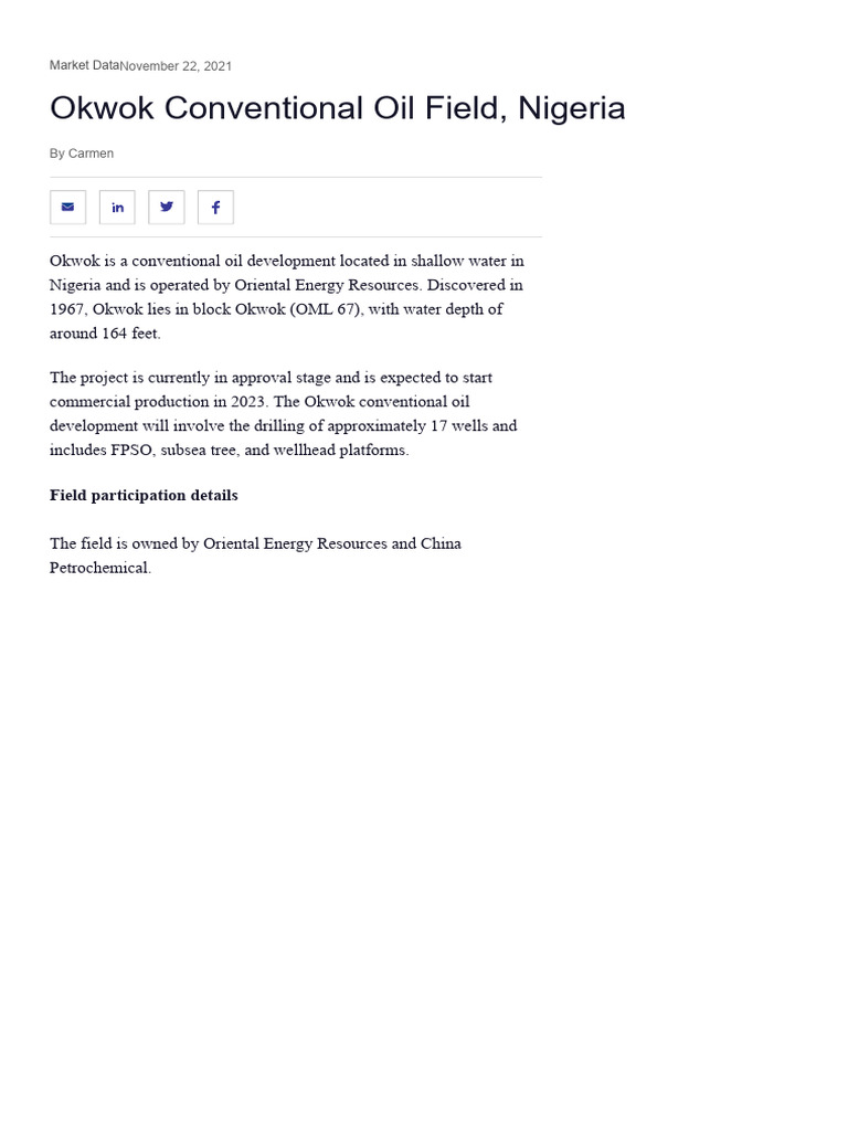 Okwok Conventional Oil Field Overview | PDF | Petroleum | Petroleum ...