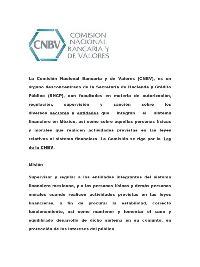 La Comisión Nacional Bancaria y de Valores | PDF | Sistema financiero | Inclusión financiera