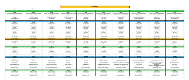 Iftar Menu 2024 Arya Duta | PDF | Salad | Sauce