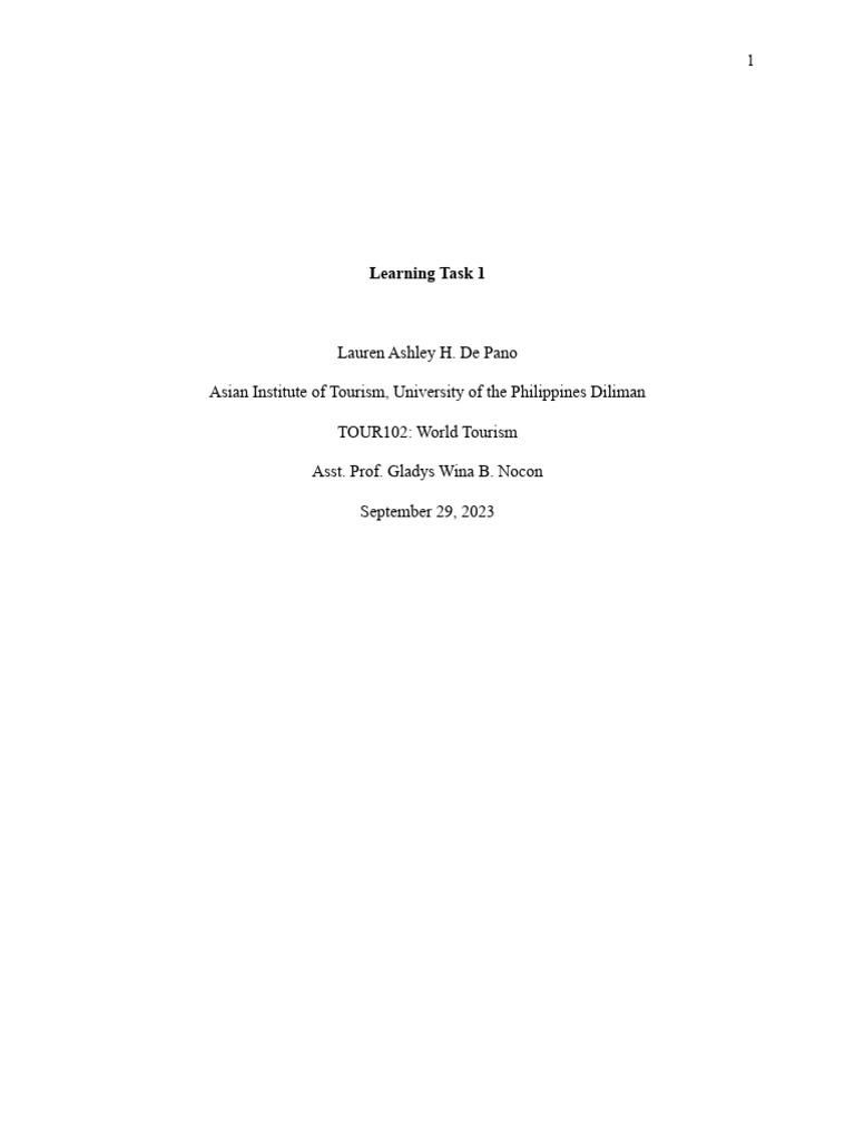 T102 - de Pano - Learning Task 1 | PDF | Leisure | Vacation