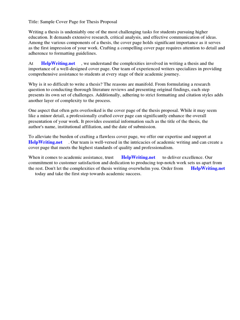 Sample Cover Page Thesis Proposal | PDF | Thesis | Essays