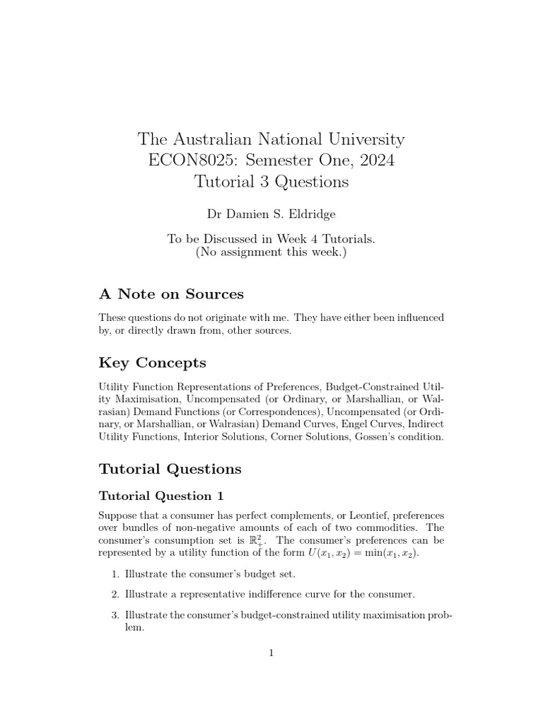 Tutorial 3 Questions | PDF | Utility | Demand