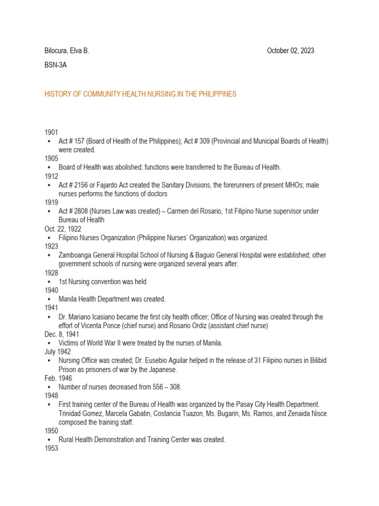 History of Community Health Nursing in The Philippines | PDF ...