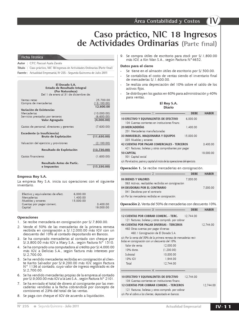 Caso Practico NIC 18 | PDF | Activo fijo | Servicios financieros