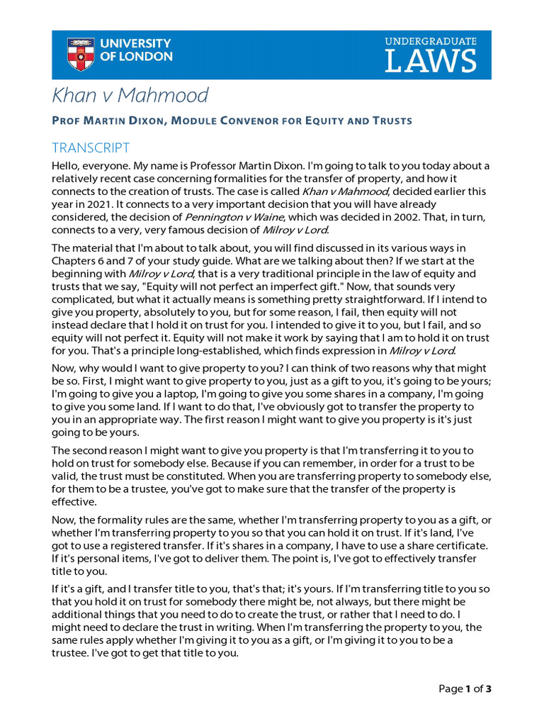 KhanvMahmood Transcript | PDF | Trust Law | Property