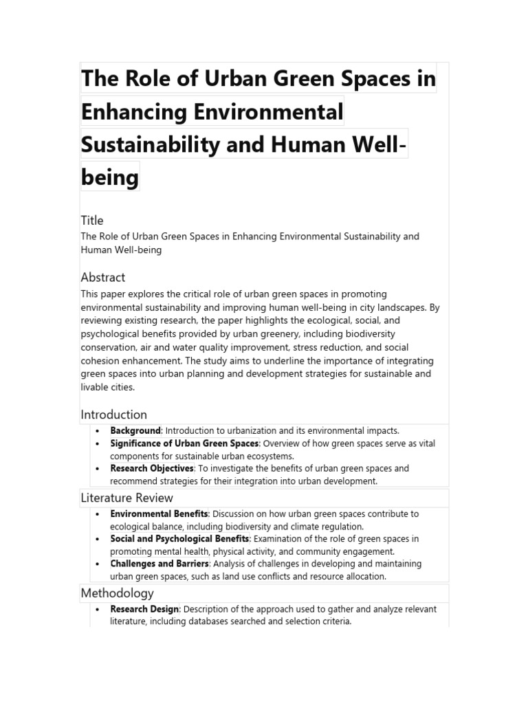 The Role of Urban Green Spaces in Enhancing Environmental ...