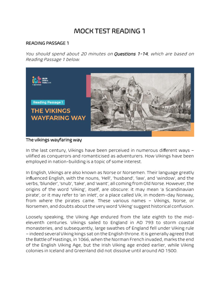 Mock Test Reading 1 | PDF | Vikings | Viking Age