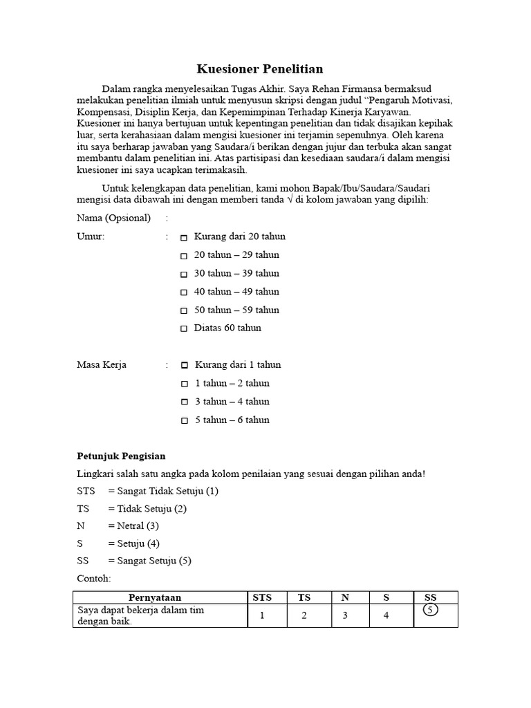 KUESIONER SKRIPSI | PDF