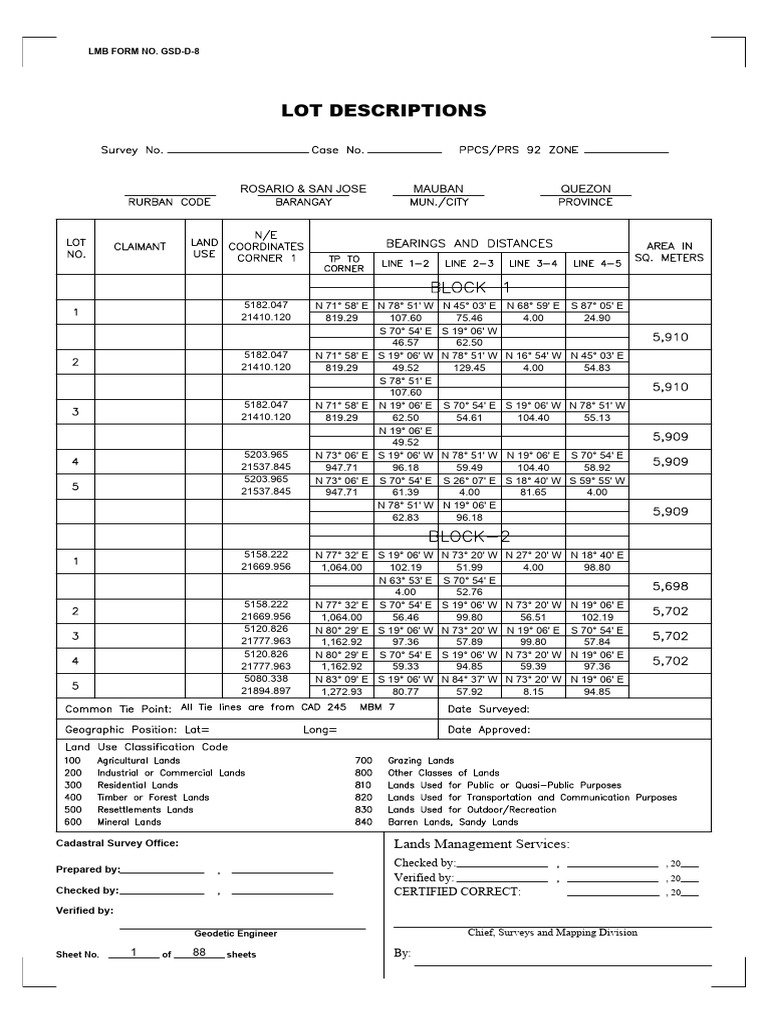 Lot Descriptions for Cadastral Survey | PDF | Surveying | Metrology