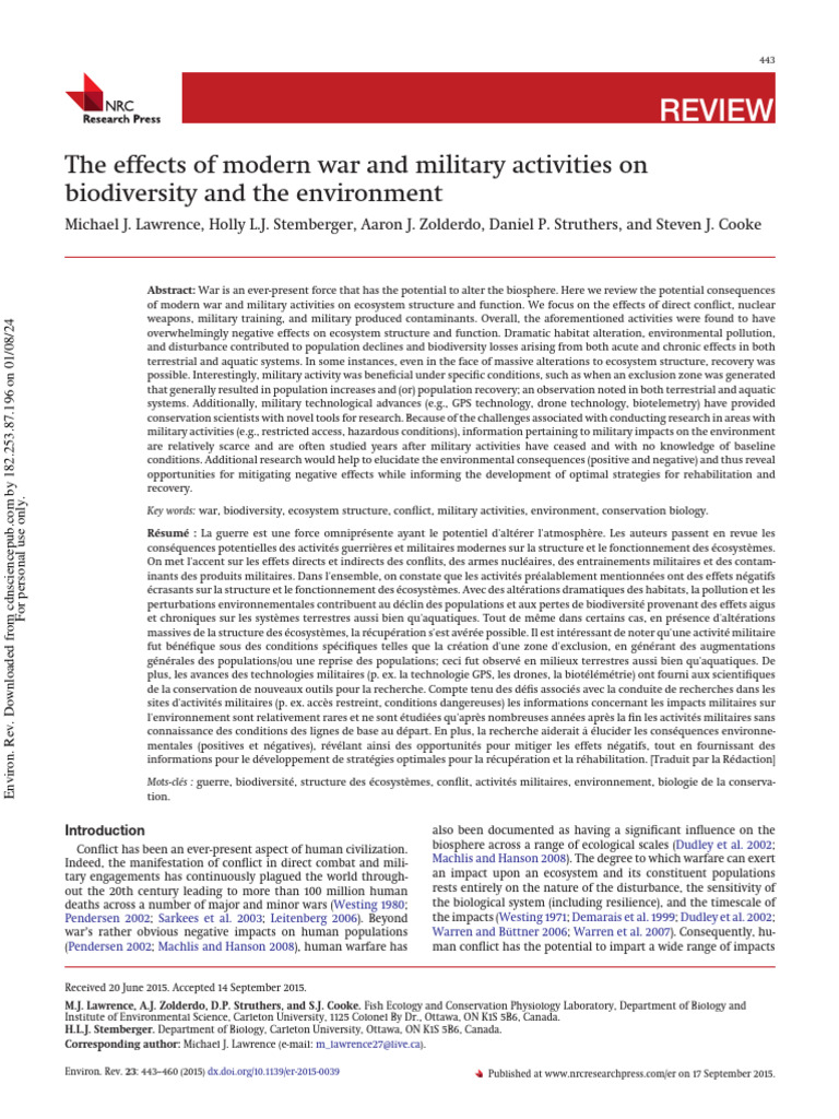 Impact of War on Ecosystems and Biodiversity | PDF | Biodiversity | Ecology