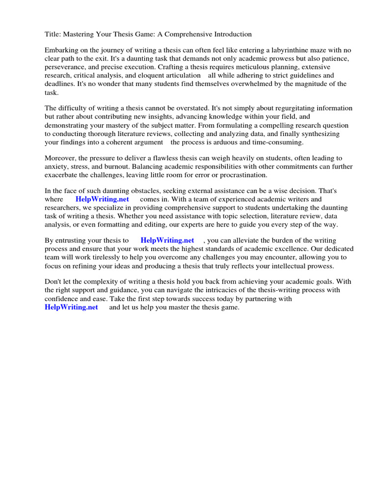 Thesis Game Introduction | PDF | Video Games | Thesis