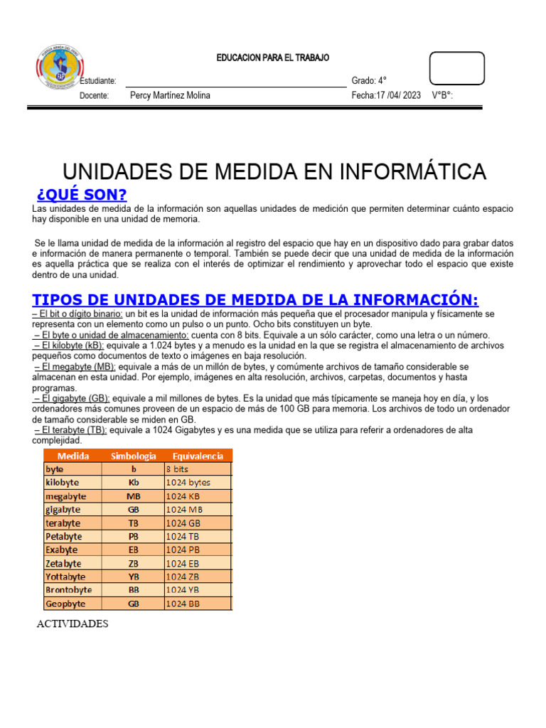 CLASE 4 - unidades de medida en informática | PDF | Archivo de ...