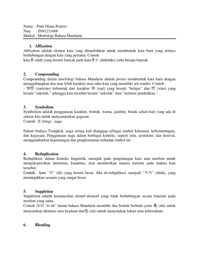 Mekanisme Pembentukan Kata Mandarin | PDF