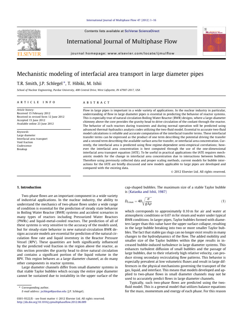 (2012) (Smith) (Mechanistic Modeling of Interfacial Area Transport in Large Diameter Pipes ...