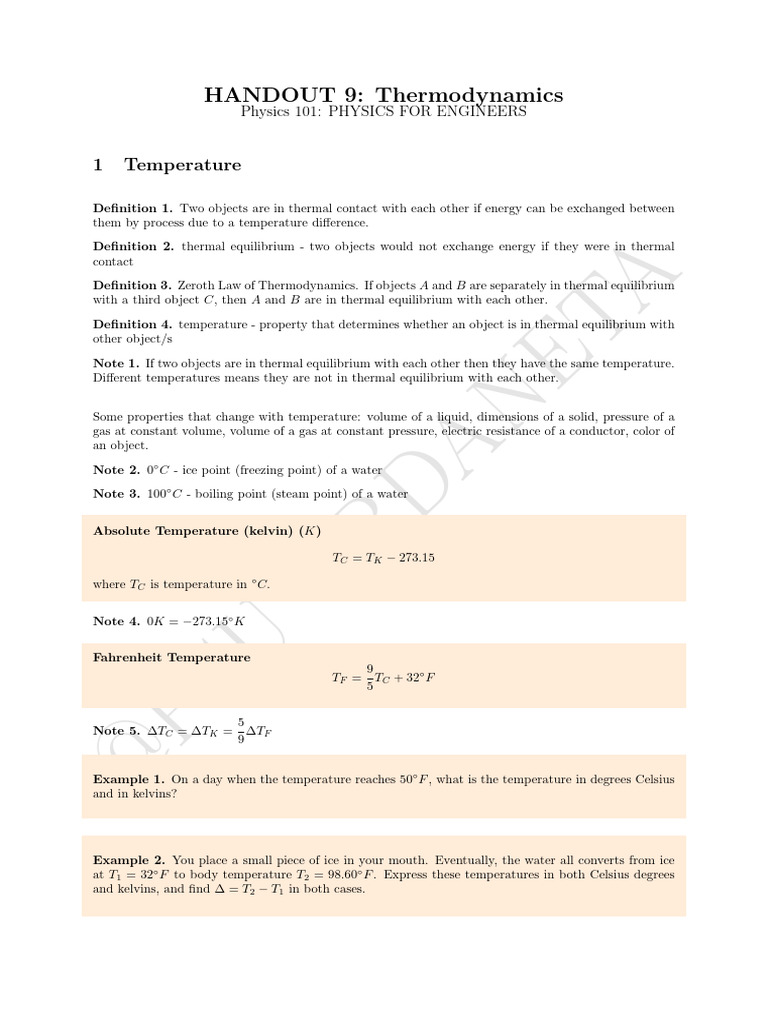 Handout 9 Thermodynamics | PDF | Thermal Expansion | Heat