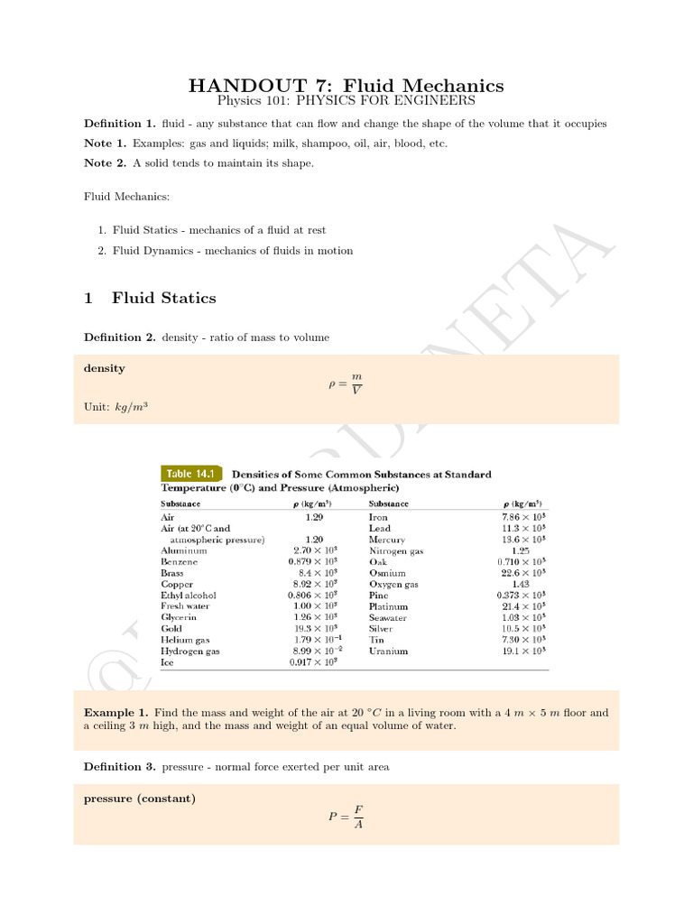 Handout 7 Fluid Mechanics | PDF | Buoyancy | Pressure