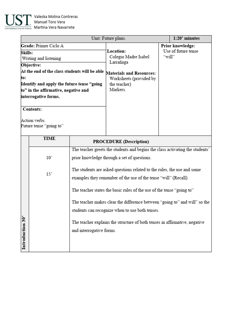 Future Tense Lesson Plan for Beginners | PDF | Grammatical Tense ...