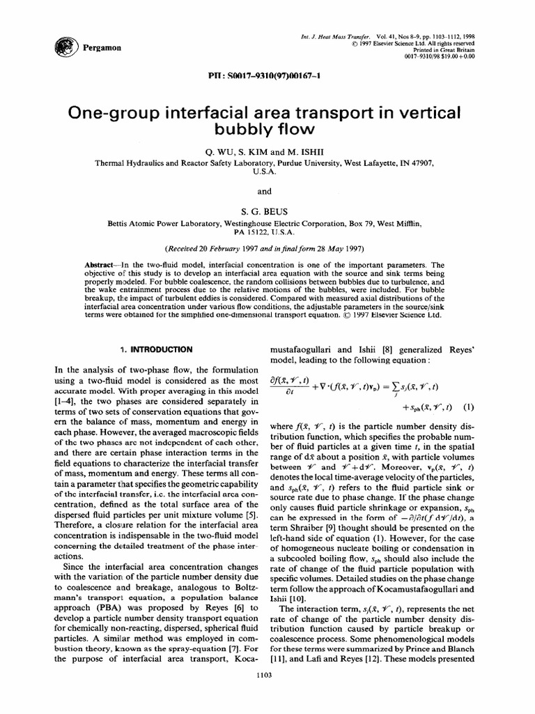 Bubbly Flow Interfacial Transport | PDF | Fluid Dynamics | Turbulence