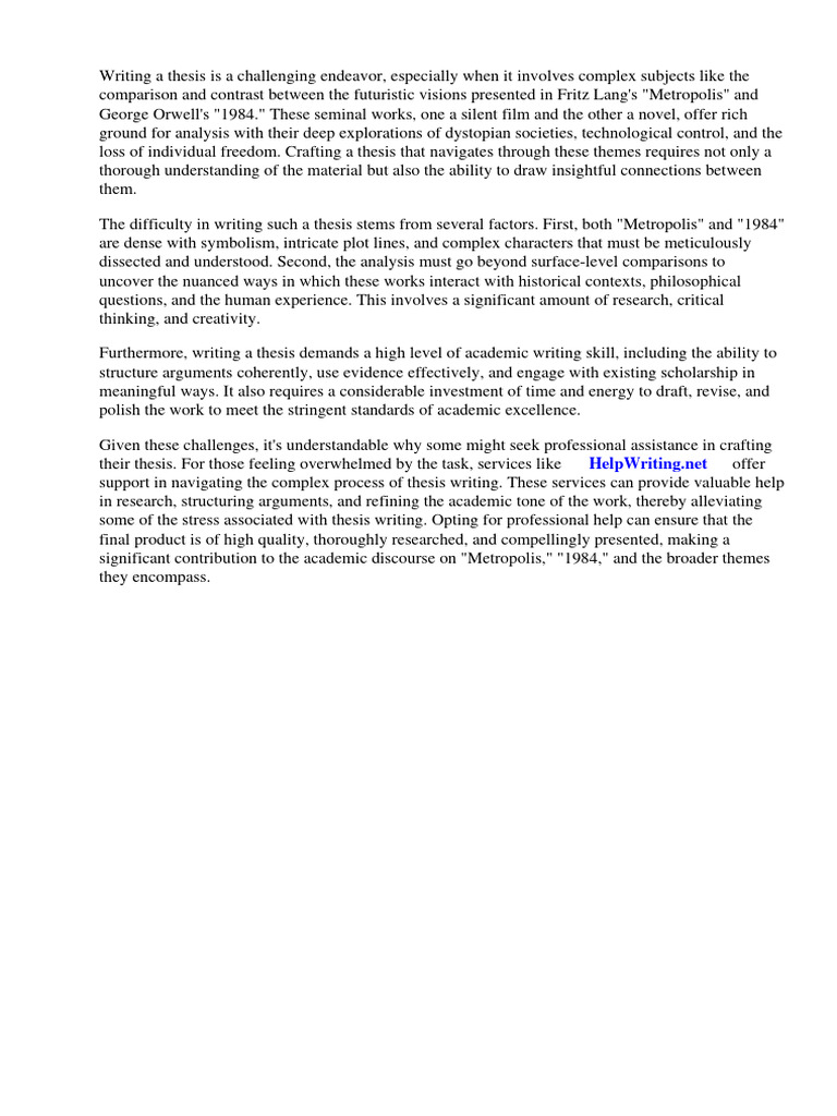 Metropolis and 1984 Thesis | PDF | Totalitarianism | George Orwell